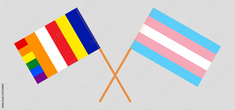 Crossed flags of Buddhism and Transgender Pride. Official colors. Correct proportion Stock ...