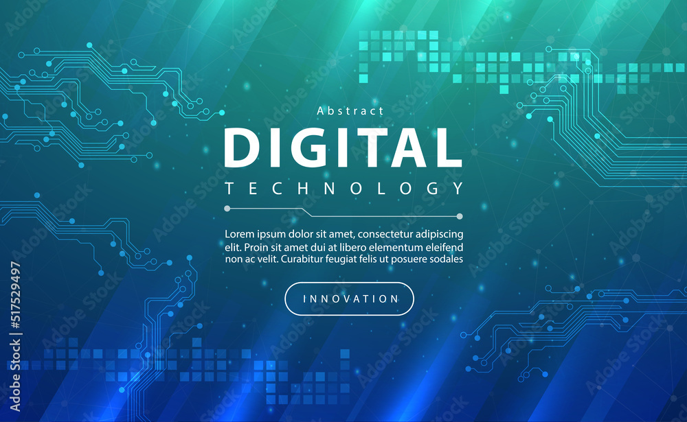 Digital technology banner green blue background concept with technology ...
