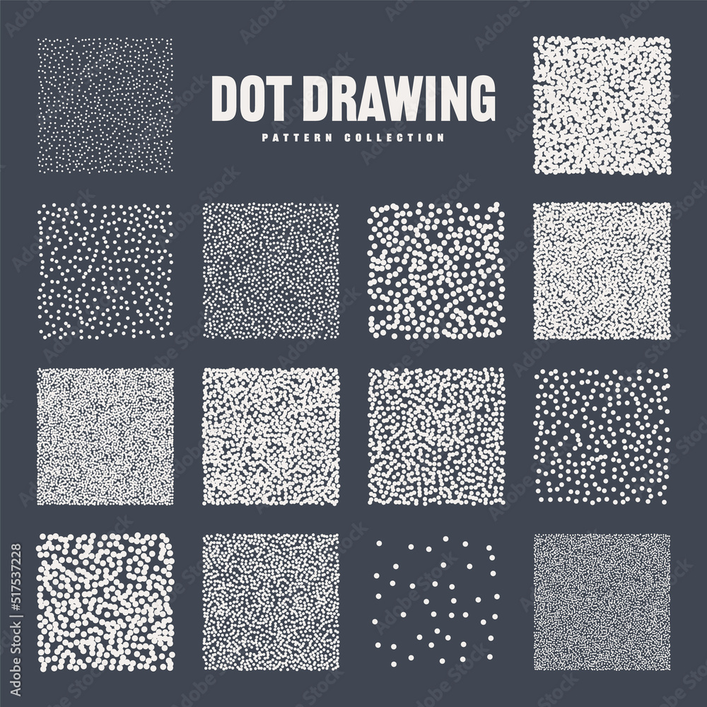 Square shaped dotted objects, stipple elements. Stippling, dotwork ...