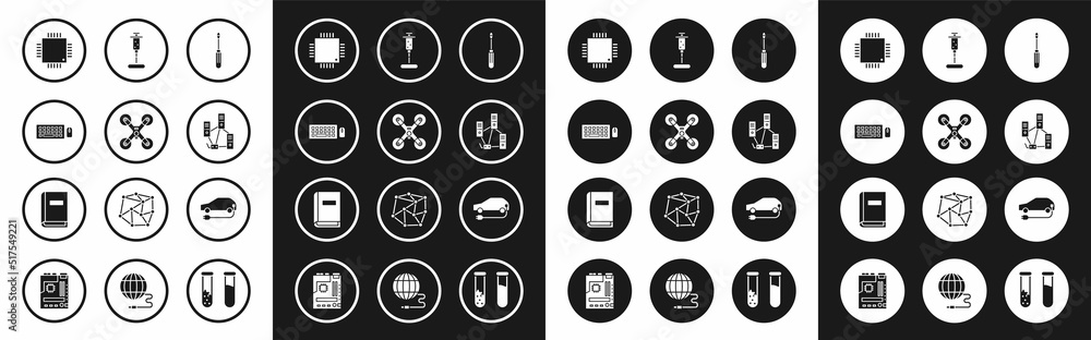 Set Screwdriver Drone Flying Keyboard And Mouse Processor With Microcircuits Cpu Computer