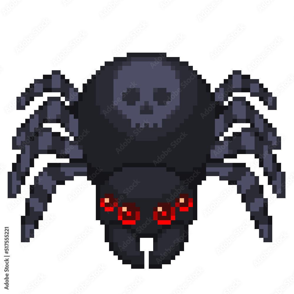 An 8-bit retro-styled pixel-art illustration of a creepy tarantula spider. Stock Vector | Adobe ...