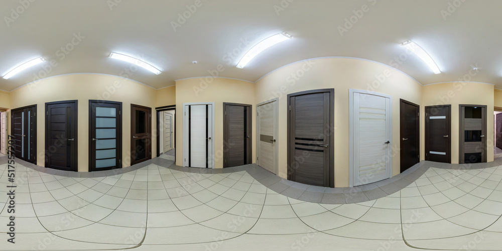 full spherical 360 degrees seamless panorama in interior wooden door ...