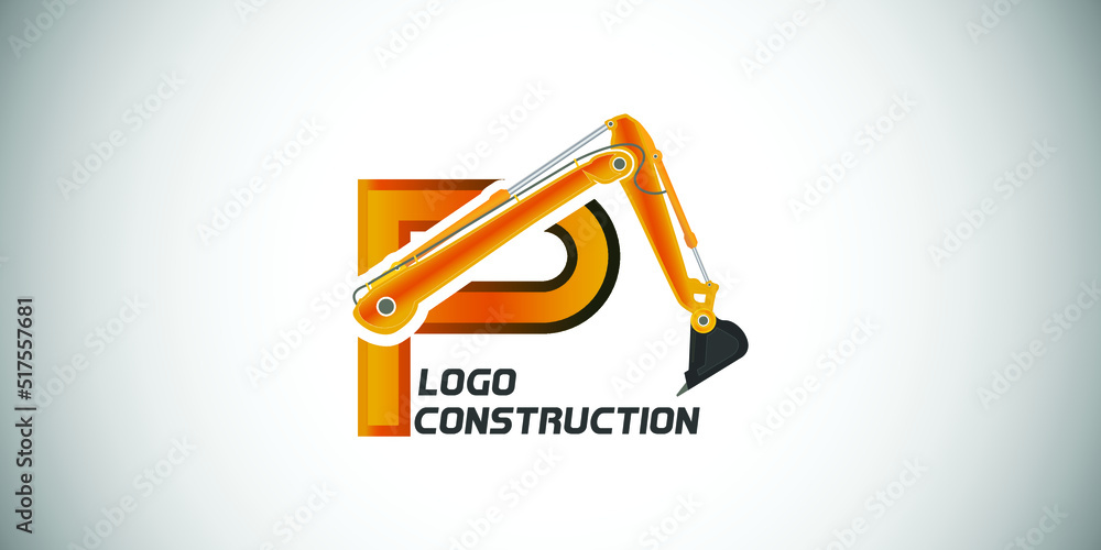 P letter construction logo with Excavator design Stock Vector | Adobe Stock