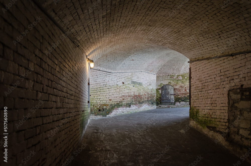 path between brick passage and old doors, loneliness, direction, old ...