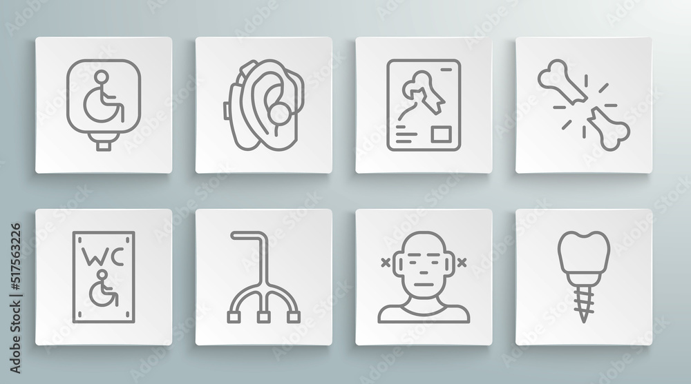 Set line Separated toilet for disabled, Hearing aid, Walking stick cane ...