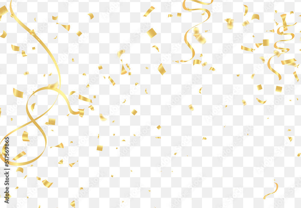 Falling shiny golden confetti isolated on transparent background.VIP flying sparkle elements ...