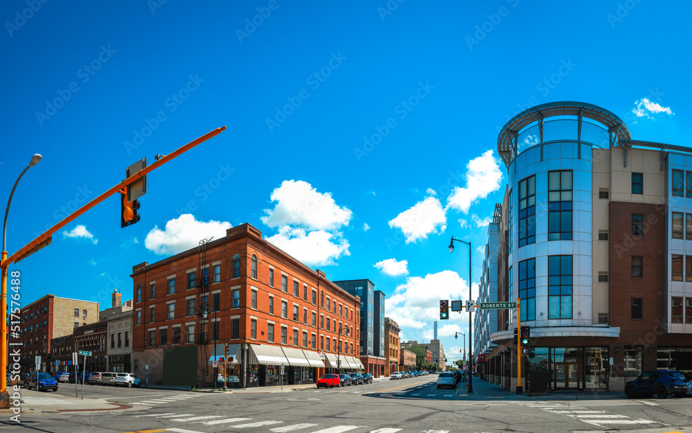 Fargo City skyline and the street landscape in North Dakota Stock Photo ...