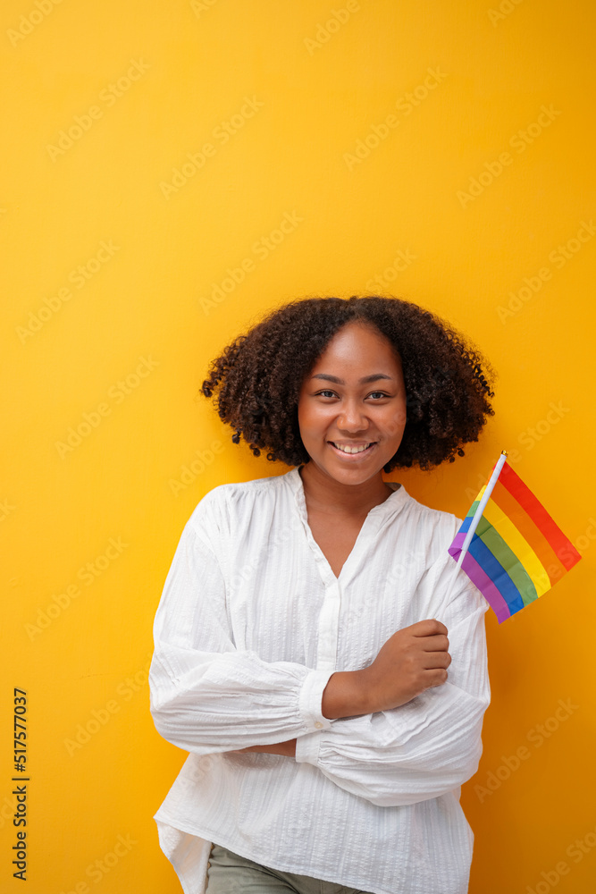 African woman portrait American is standing smiling and laughing while ...