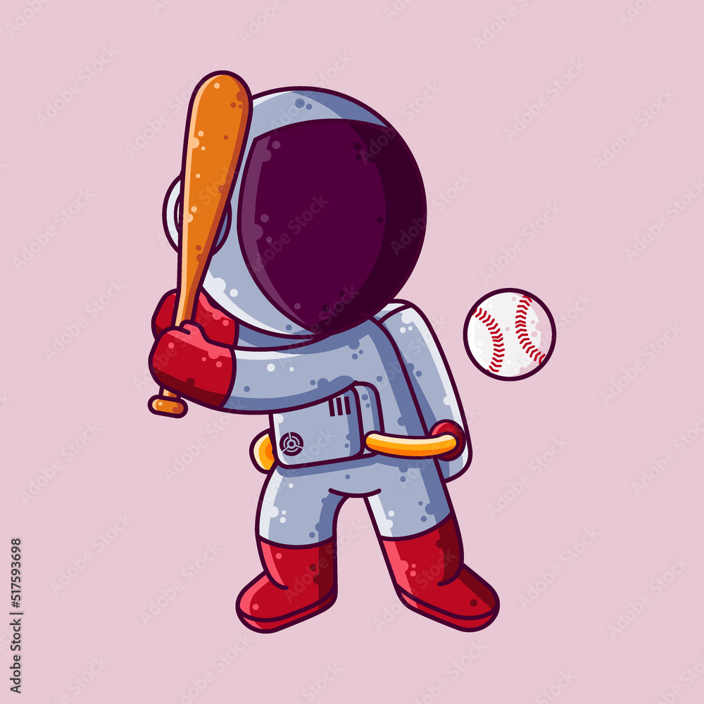 Cute Astronaut Playing Baseball Cartoon Vector Illustration. Cartoon ...