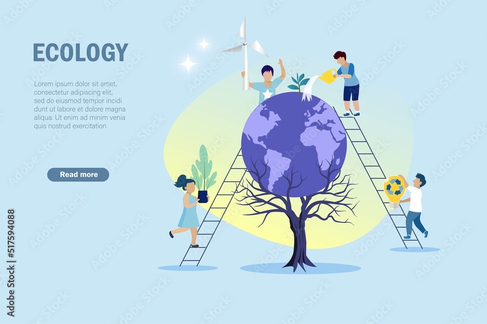 Kids help save world environment. Children volunteer showering, plant ...