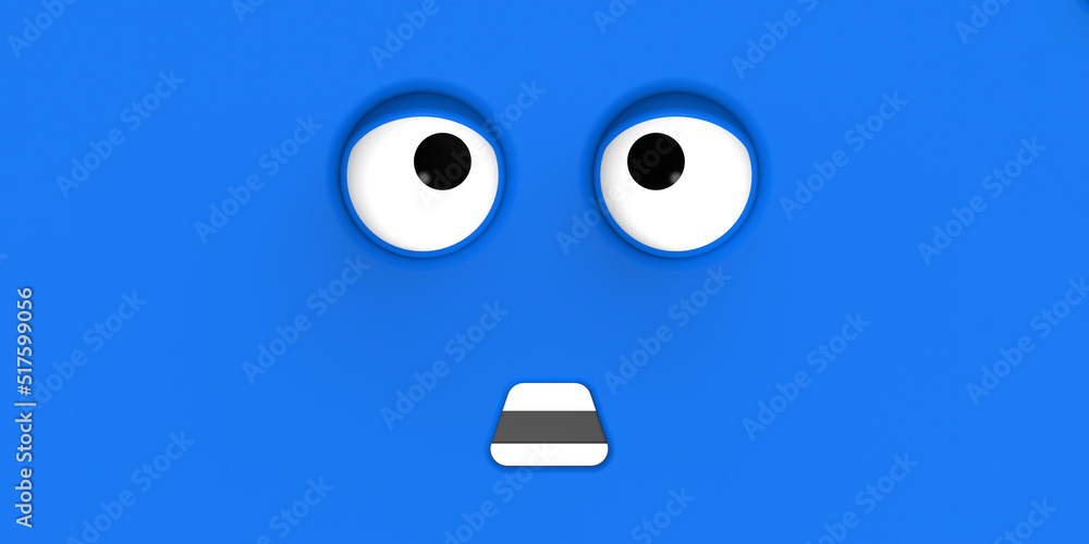 Blue face of cute character. Cute face. stupid face. emotion surprise ...