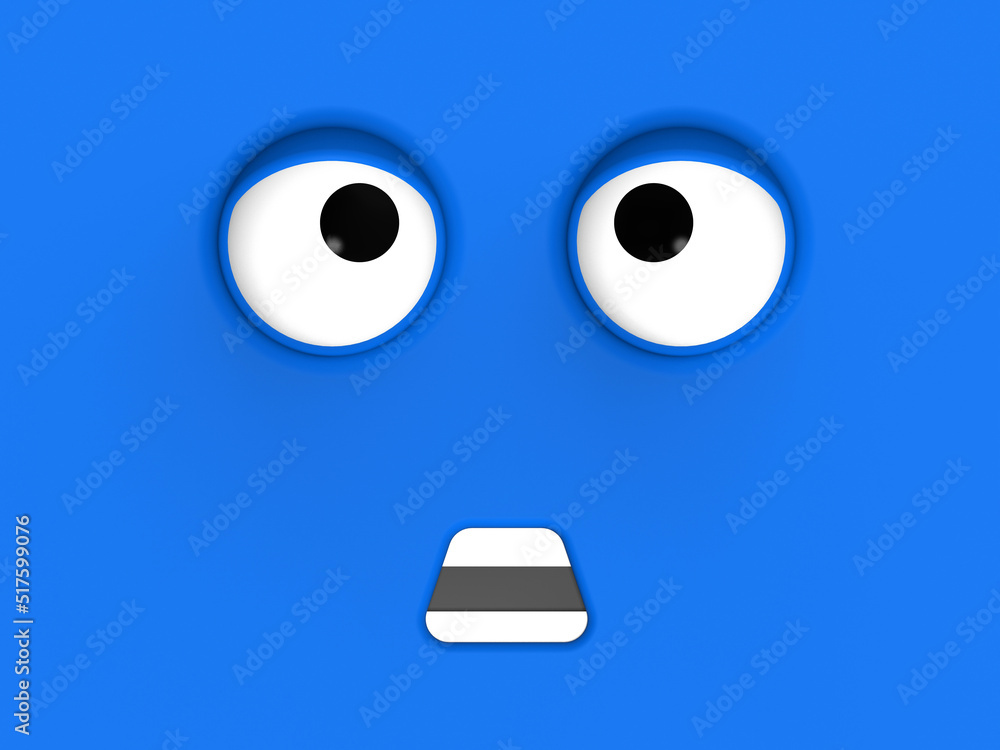 Blue face of cute character. Cute face. stupid face. emotion surprise ...