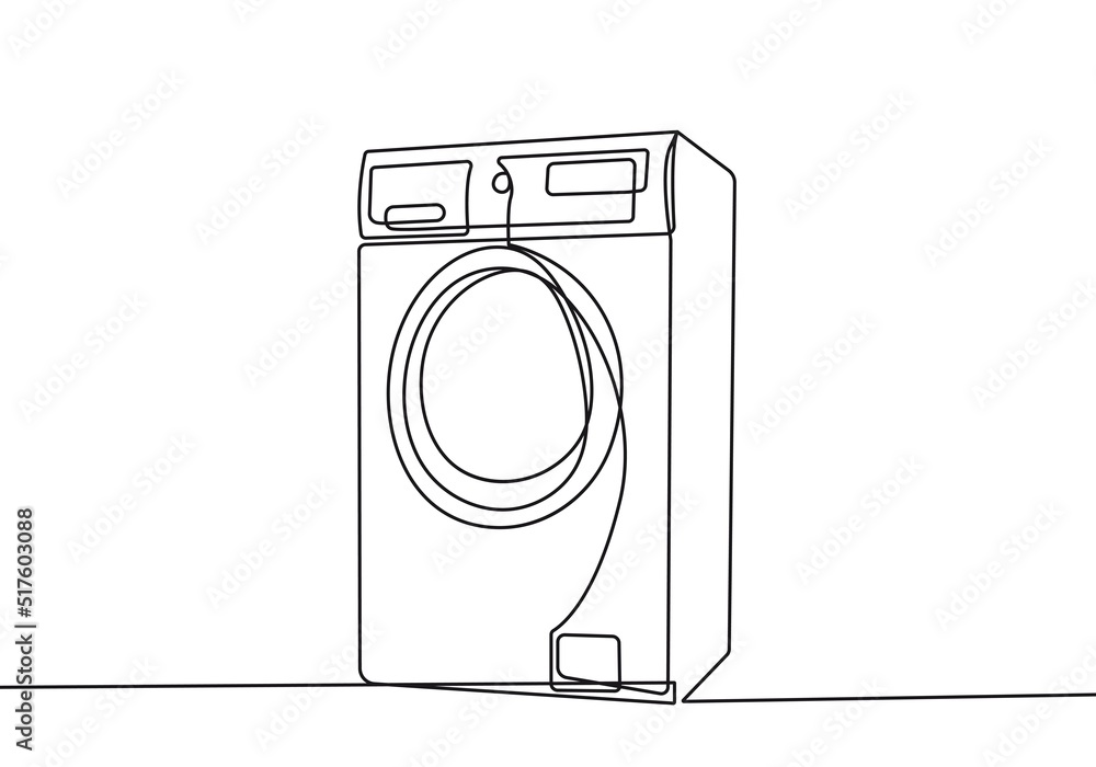 Continuous Line Art of Washing Machine Line Drawing on White Background ...