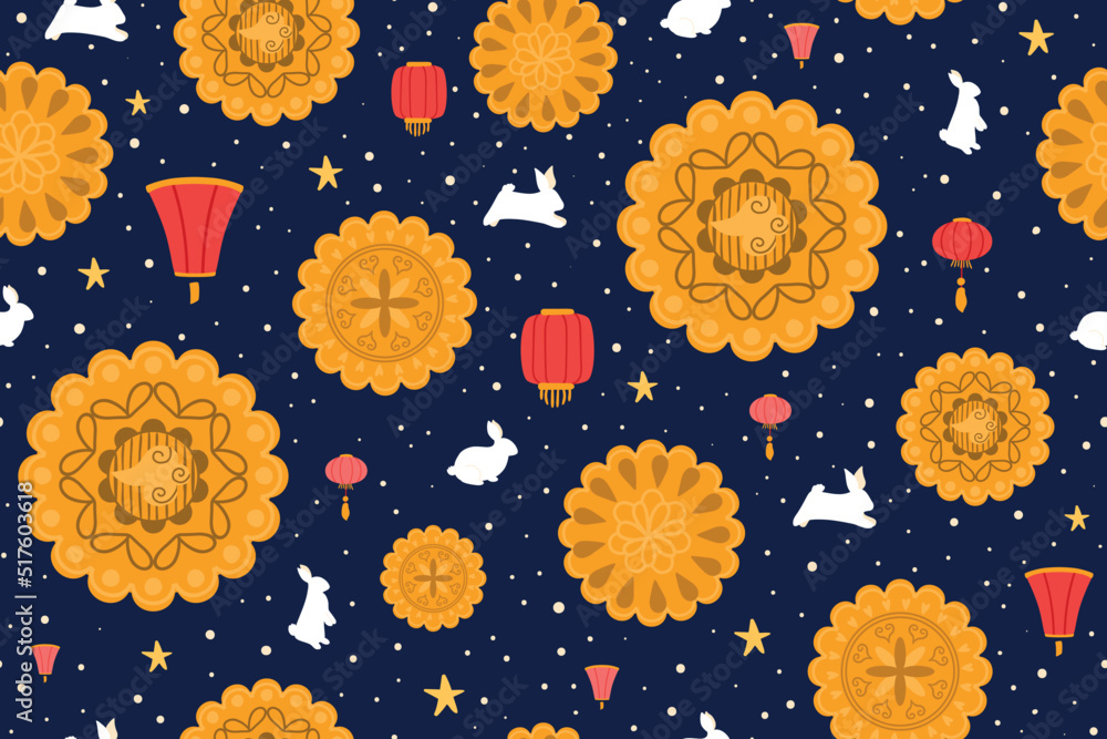 Mooncake festival seamless pattern. Mid Autumn Festival background ...