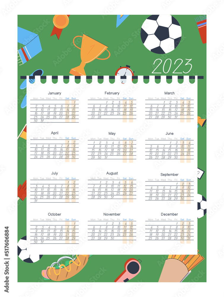 Vetor do Stock: Calendar for 2023. Start of the week from Monday ...