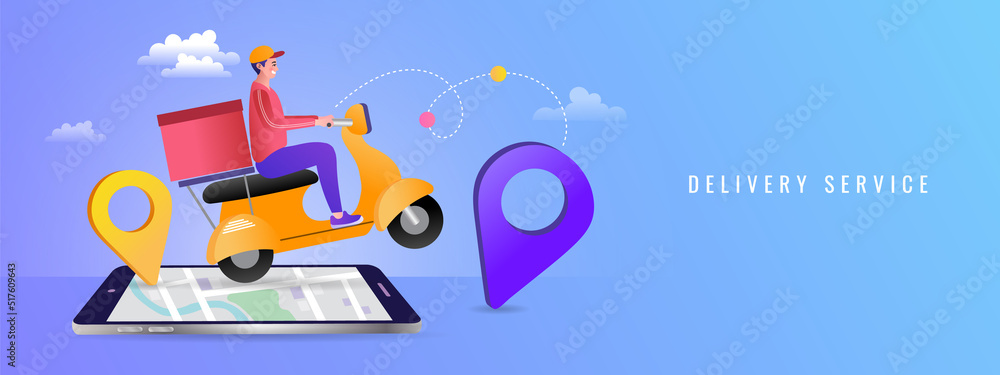 Delivery Service via mobile phone. Man Courier Riding Motorcycle With ...