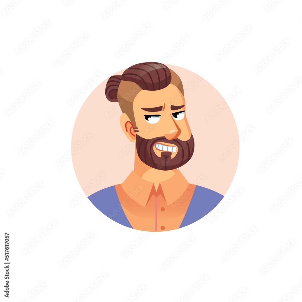 Vector flat cartoon young hipster man character head avatar,male face ...
