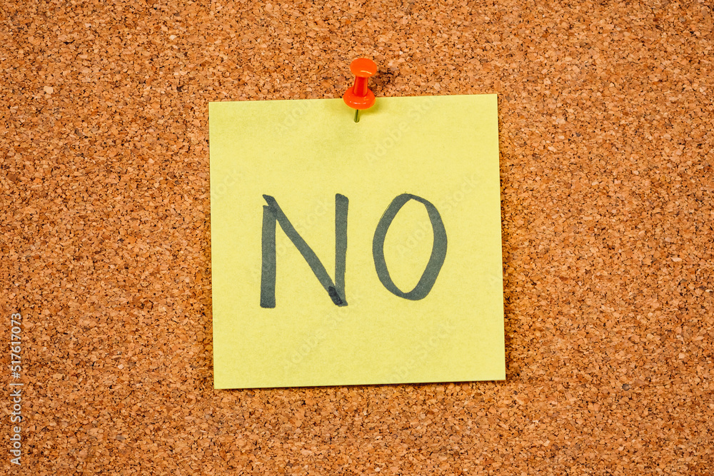 Yellow Post-it Sticky Note on a cork board with drawing pin. No Stock ...