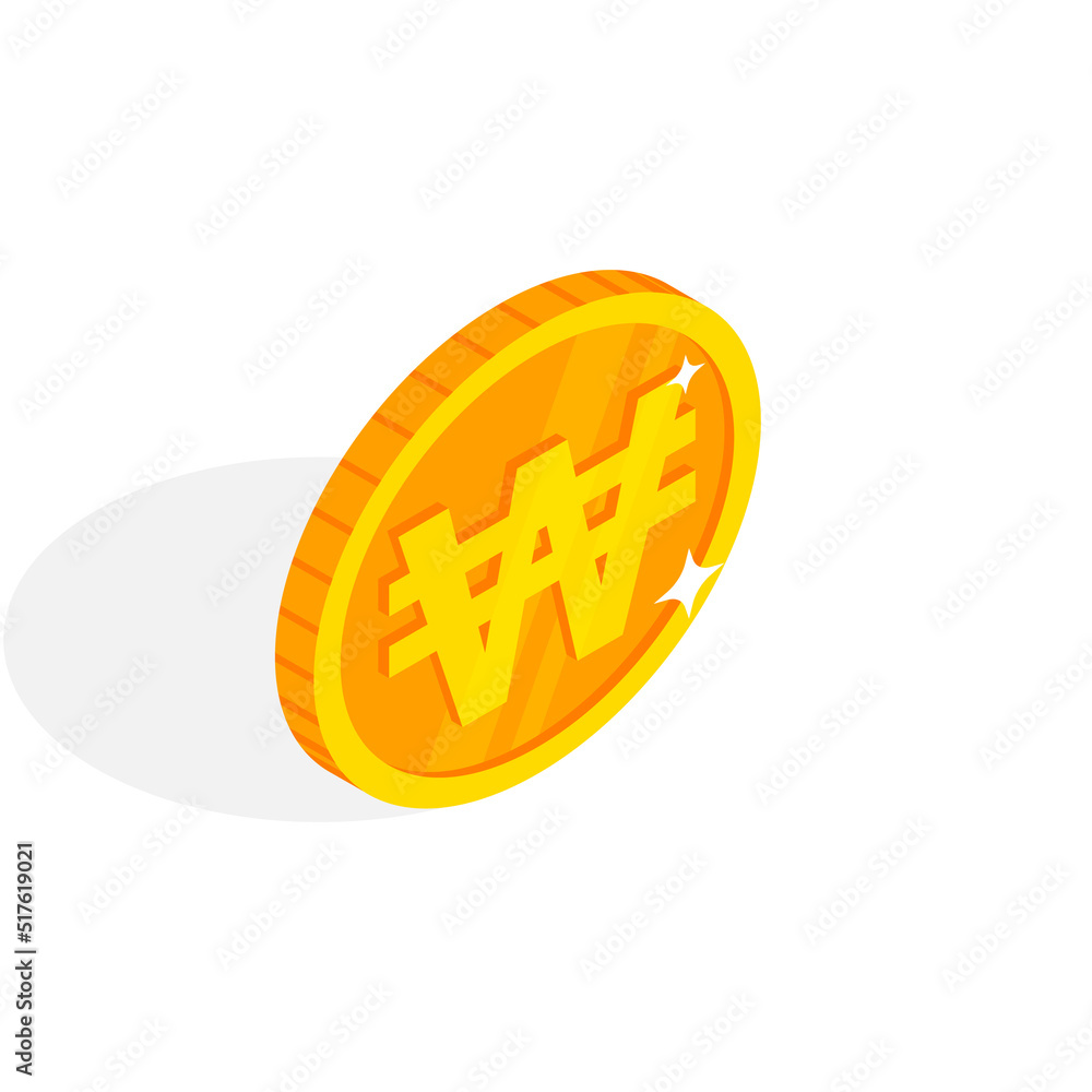Isometric gold coin icon with Korean Won sign. 3d KRW Cash, currency of ...