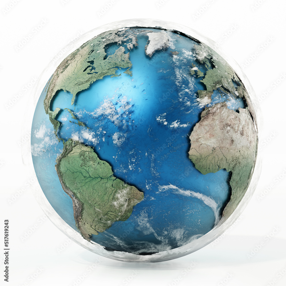 3D Earth with clouds map showing Americas, Europe and Africa. 3D ...