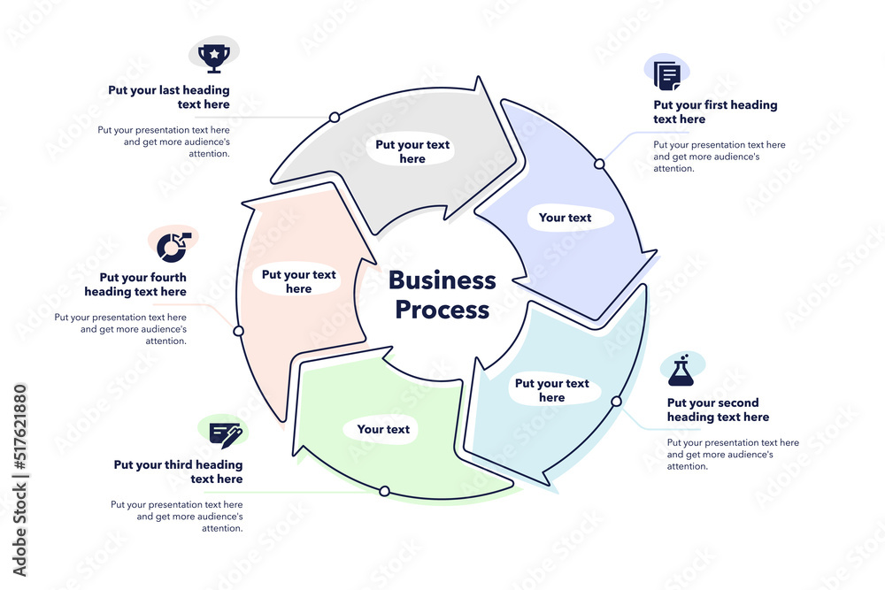 Business process cycle template with five steps. Easy to use for your ...