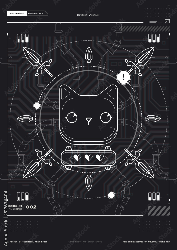 Tech Abstract poster template with HUD elements. cyber culture, Modern ...