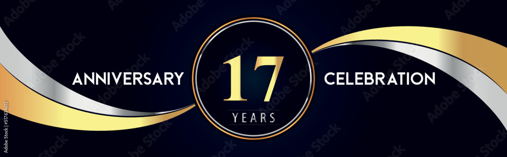 17 years anniversary celebration logo design with gold and silver ...