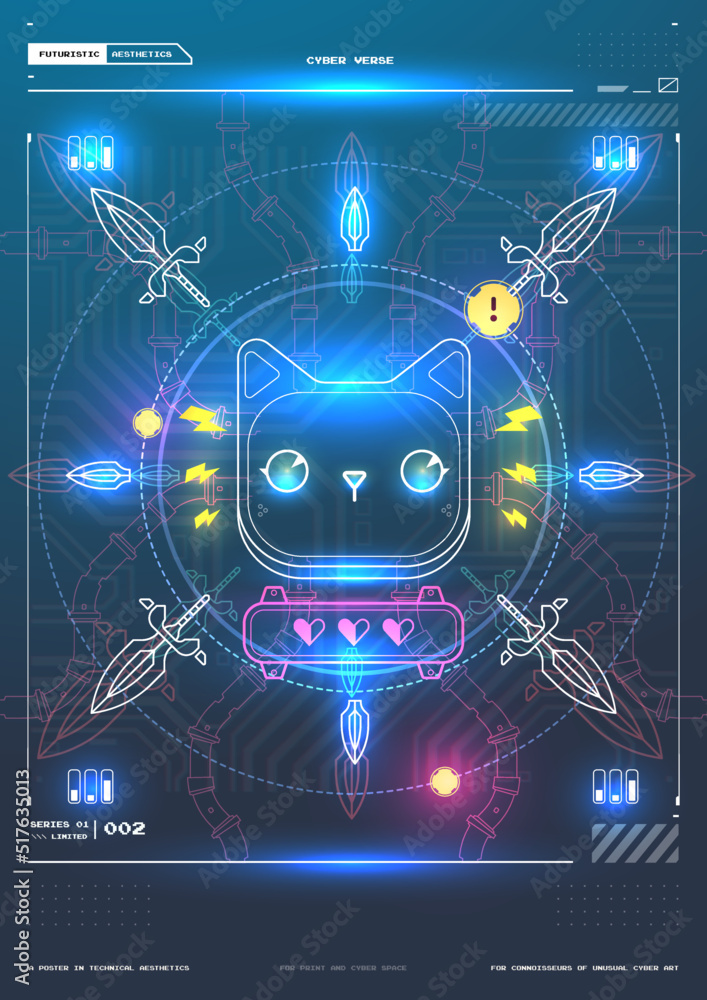 Tech Abstract poster template with HUD elements. cyber culture, Modern ...