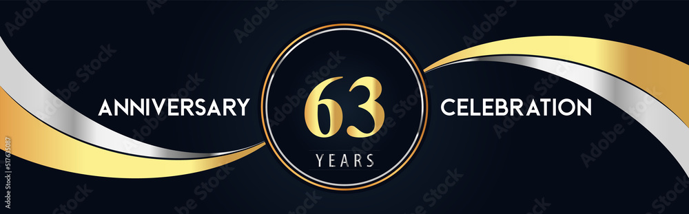 63 years anniversary celebration logo design with gold and silver ...