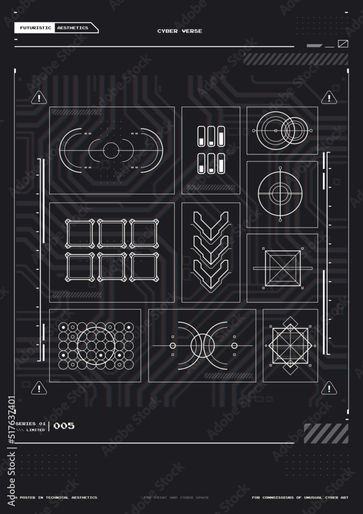 Tech Abstract poster template with HUD elements. cyber culture, Modern ...