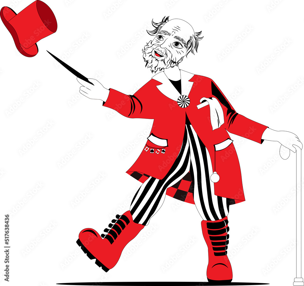 The magician old man rejoices at the resulting trick with his magic ...