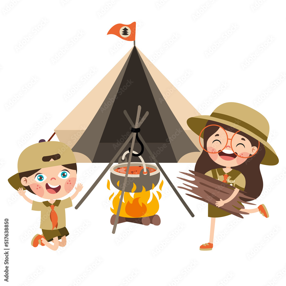 Cartoon Illustration Of Little Scouts Stock Vector | Adobe Stock