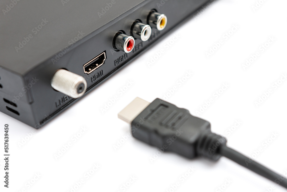 Close-up, HDMI port in the backside of satellite receiver isolated on ...