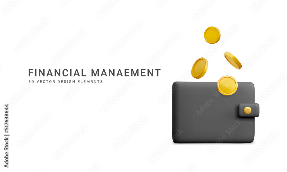 3D realistic vector wallet isolate on white background. Online payment ...