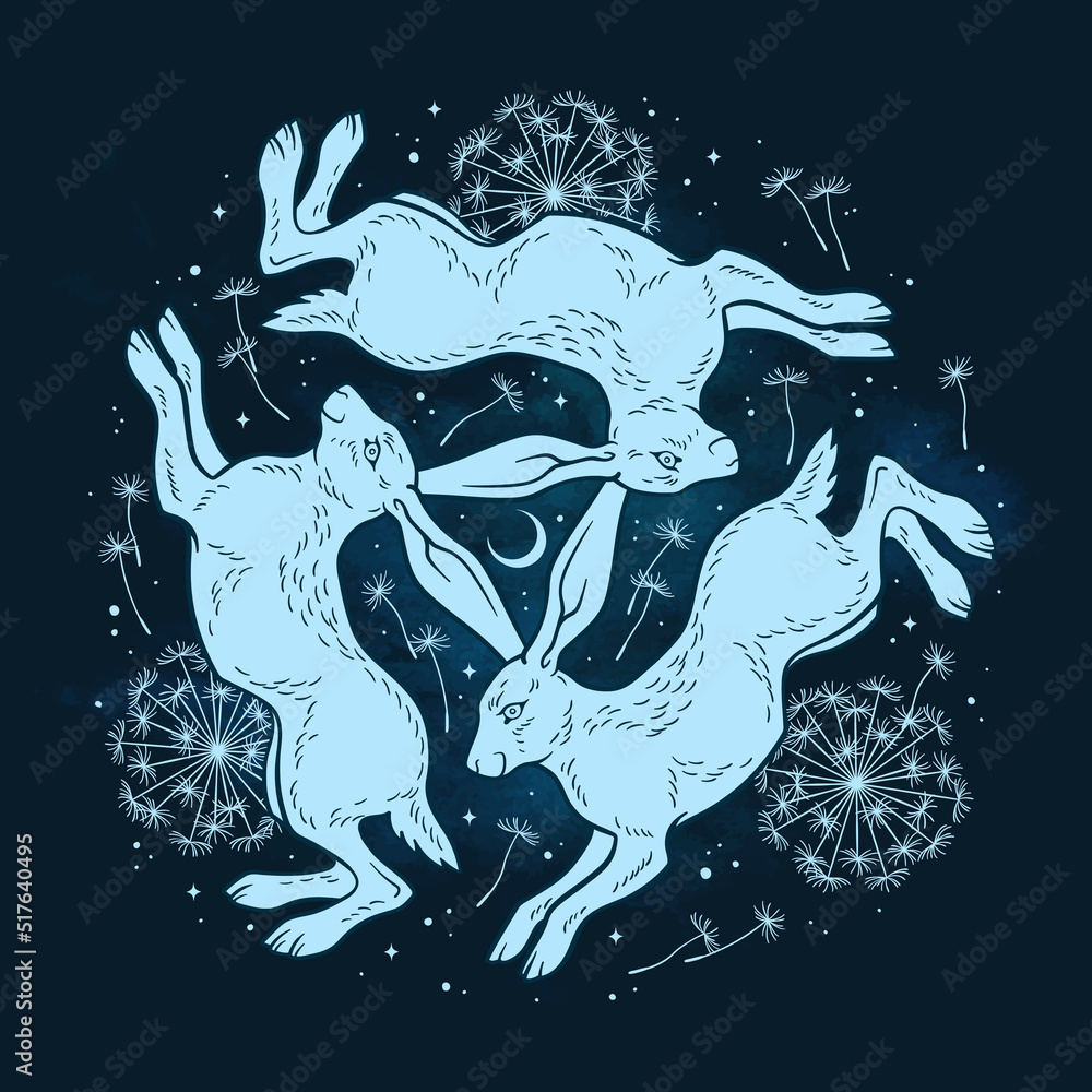 Poster Three hares with three ears medieval magic symbol of fertility ...