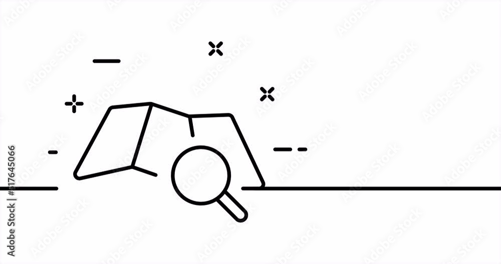 Map with a magnifier. Route, get directions, look for, destination ...