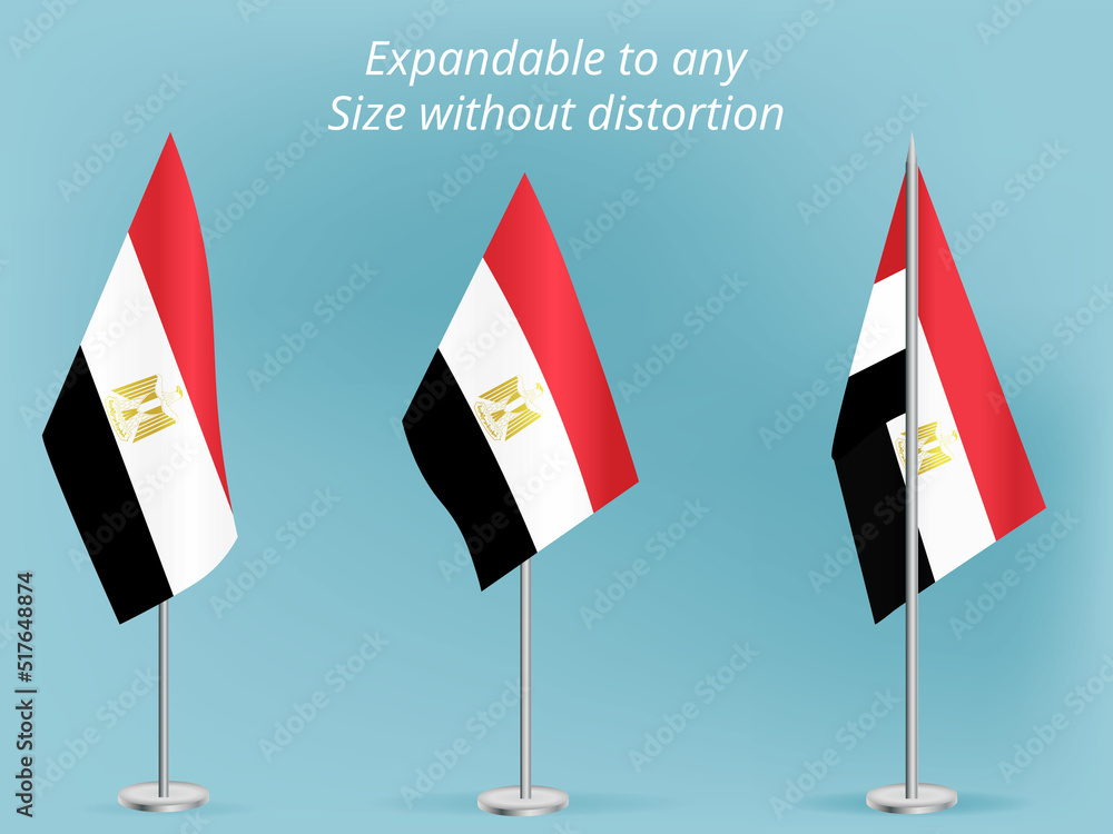 Flag of Egypt with silver pole.Set of Egypt's national flag Stock ...