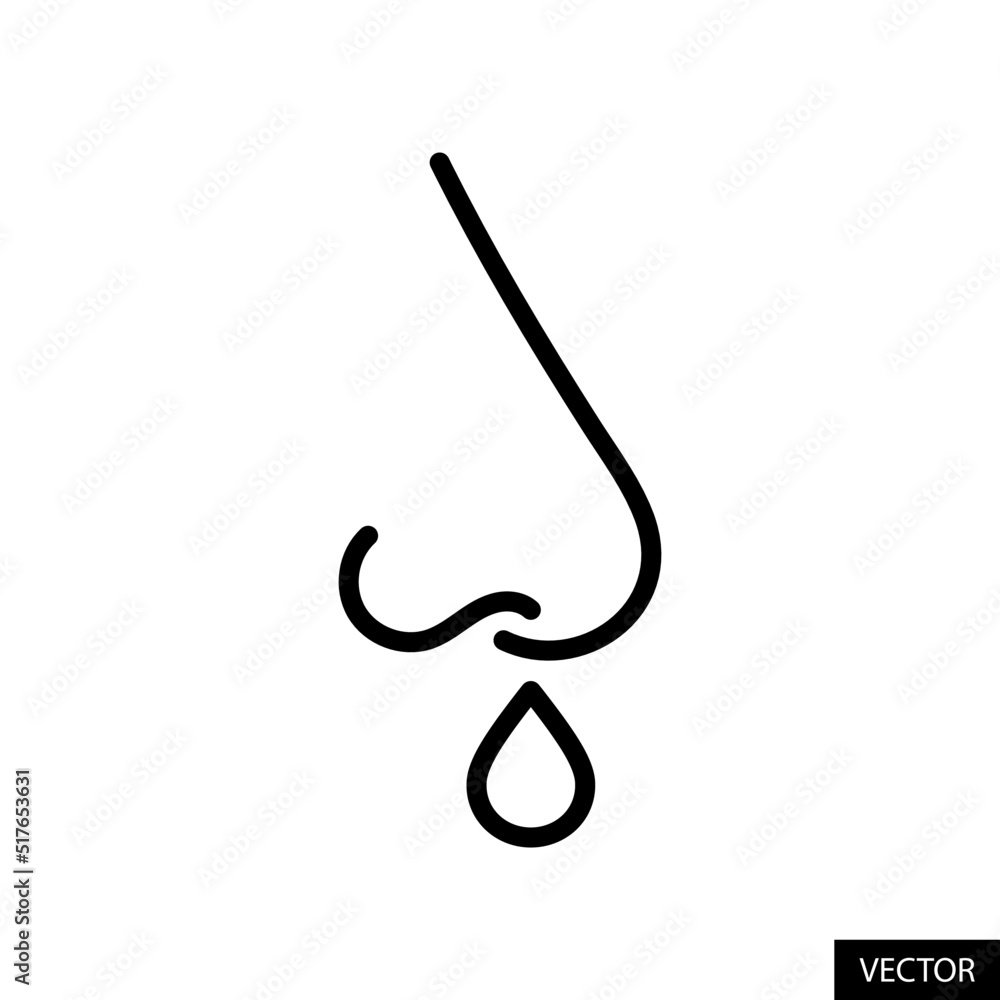 Runny nose or Nosebleed vector icon in line style design for website ...
