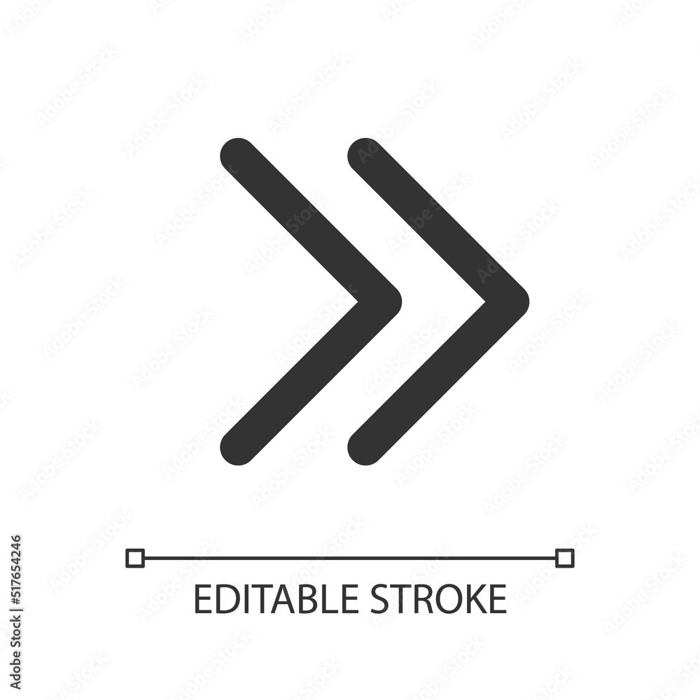 Right double arrow pixel perfect linear ui icon. Guillemets. Fast ...