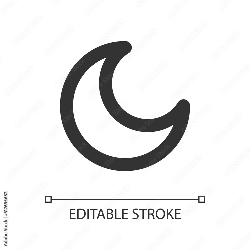 Night mode pixel perfect linear ui icon. Nighttime theme. Moon option. Screen darkness adjust ...