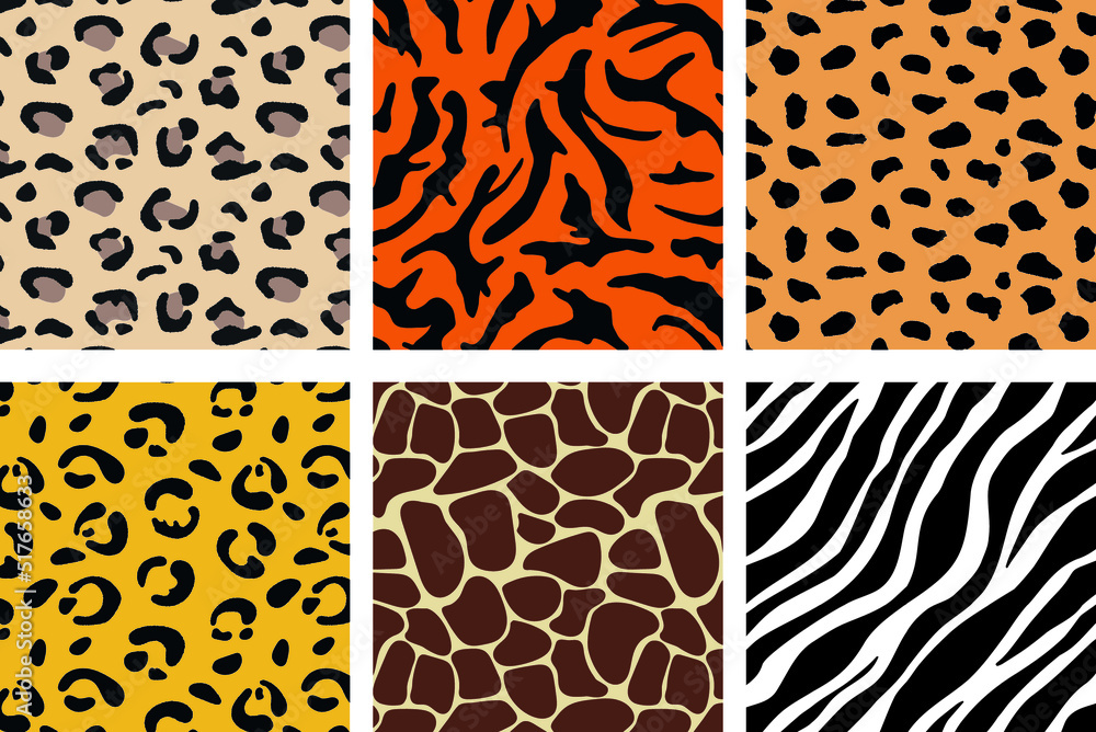 Wild animals seamless pattern set. Cheetah giraffe leopard tiger zebra ...