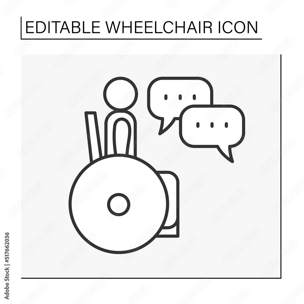 Rehabilitation line icon. Communication. Disabled person in a ...