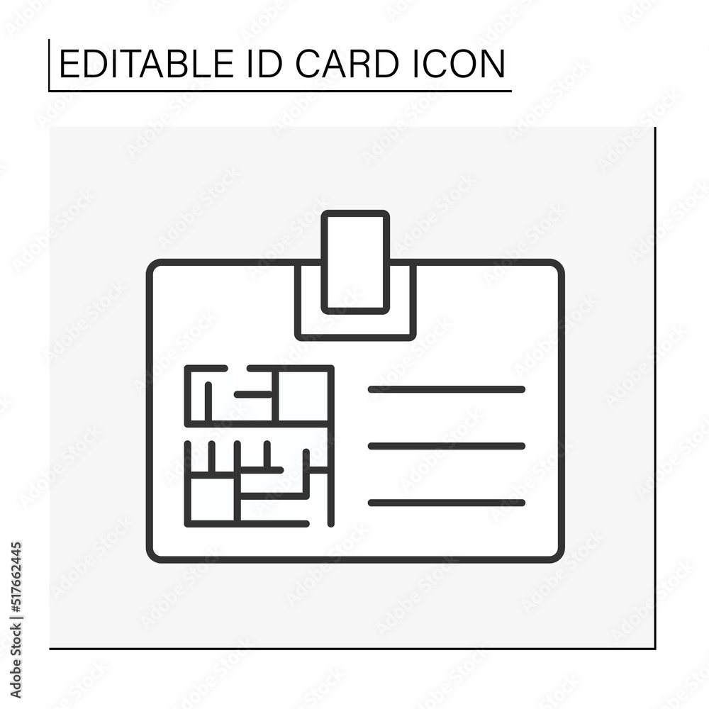 Identification card line icon. Badge with personal information and qr ...