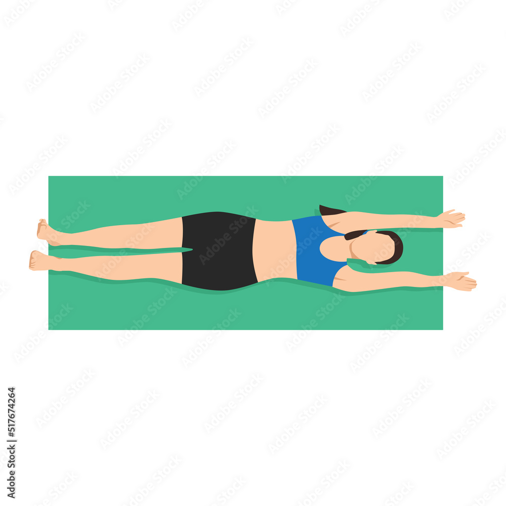 Woman doing pawanmuktasana wind release pose exercise. Flat vector ...