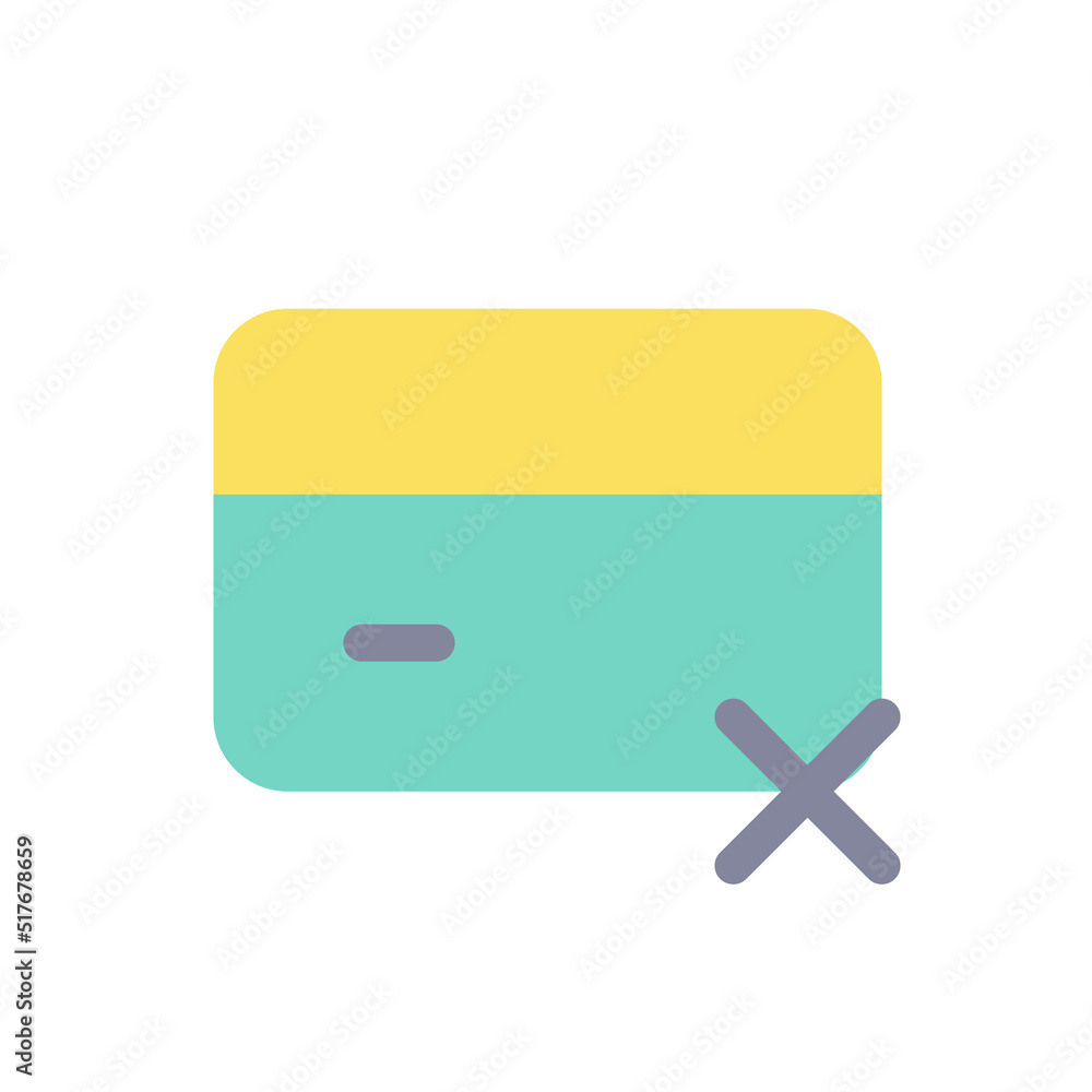 Payment card block flat color ui icon. Declined payments. Failed ...