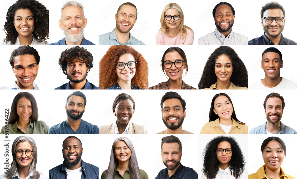 Crowded screen with international multiethnic business persons, many ...