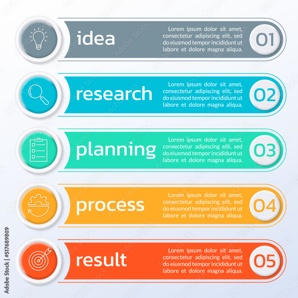 5 number list template. Five step business layout with text banners ...