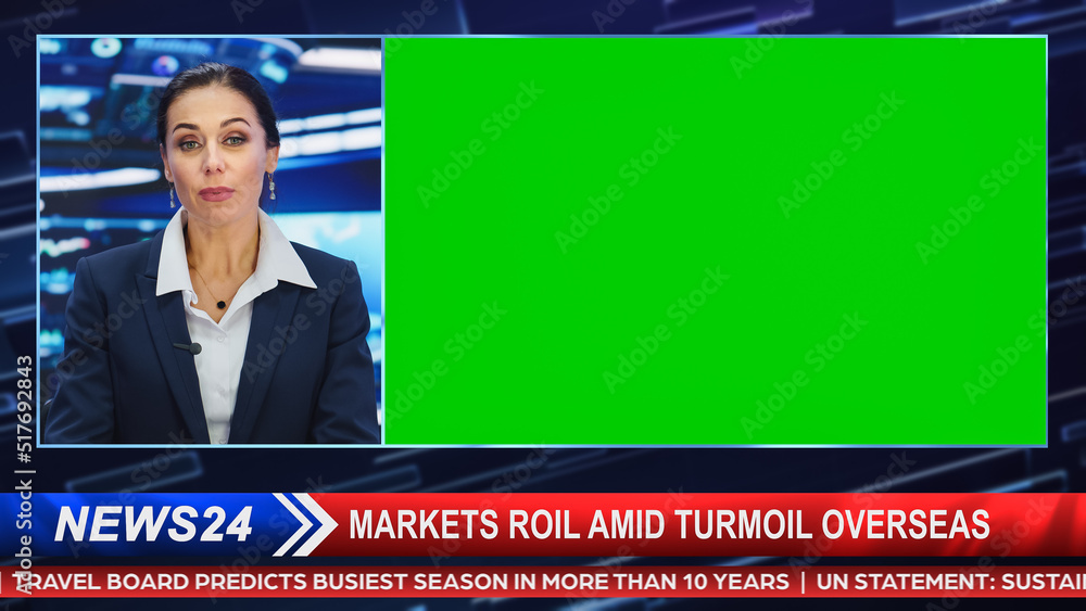 Split Screen TV News Live Report: Anchor Talks, Reporting. Reportage ...