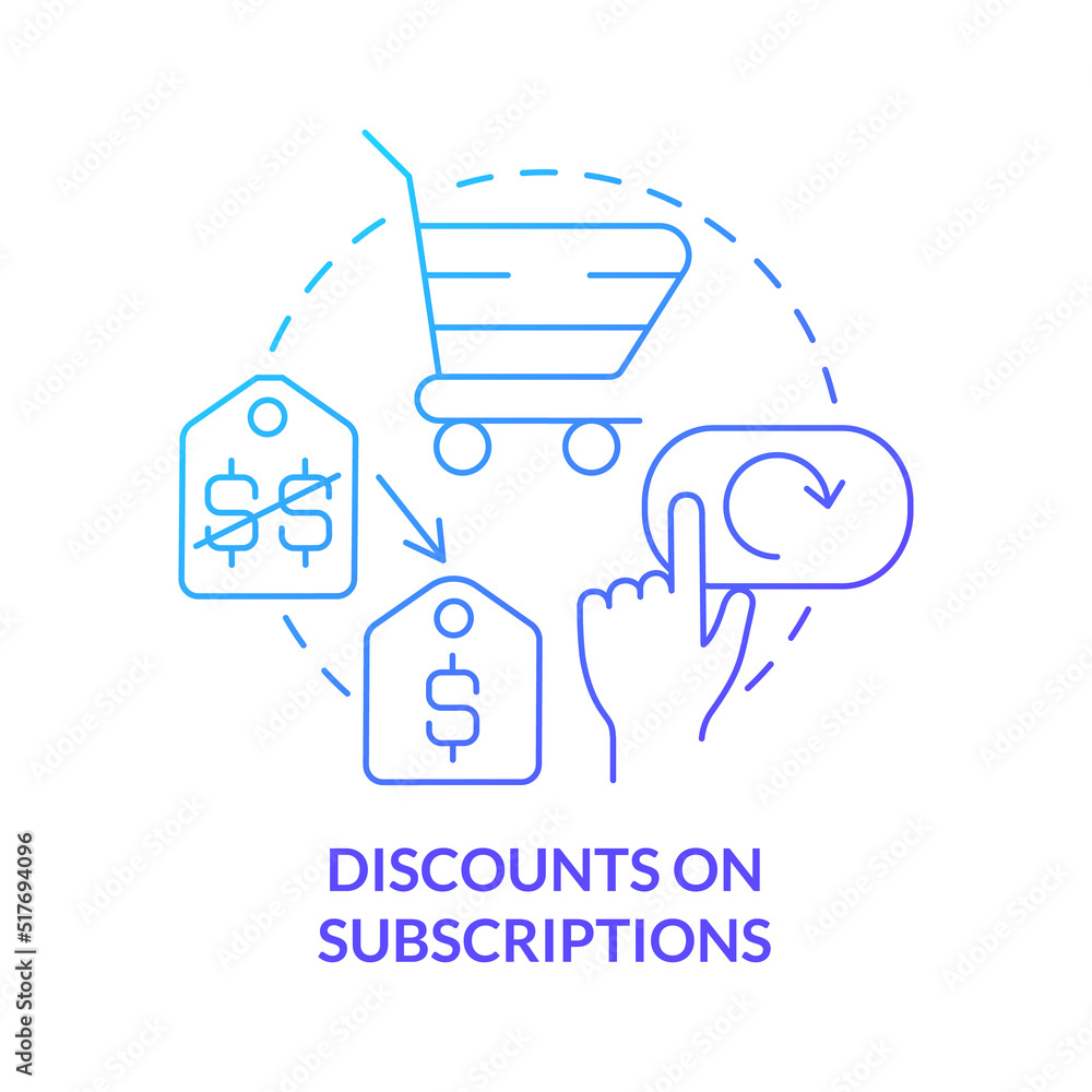 Discounts on subscriptions blue gradient concept icon. Incentive for ...