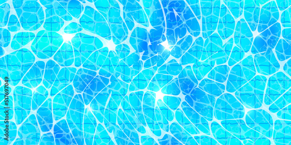 Swimming pool top view seamless texture with sunlight glare reflect ...